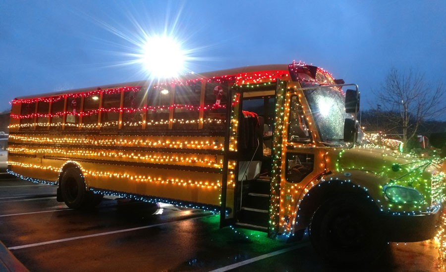 tractor lights school bus Christmas